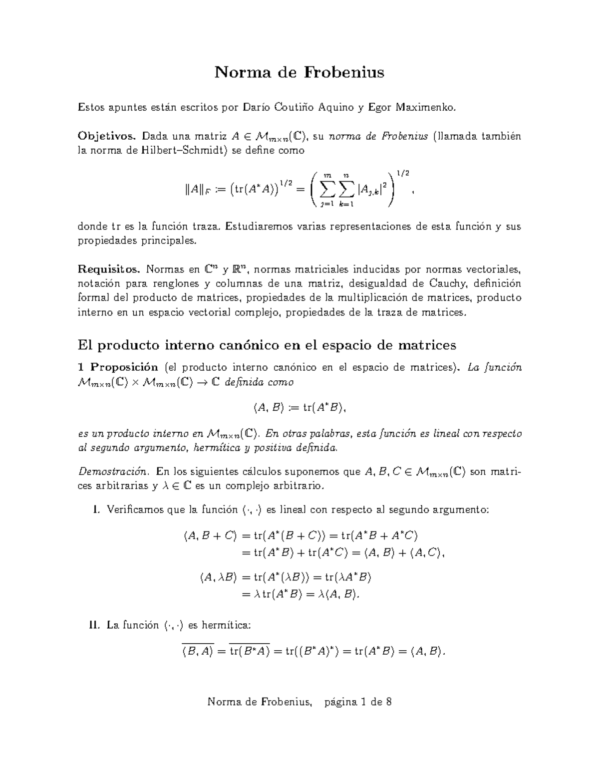 Frobenius norm es - apuntes - Álgebra Lineal - UAM - Studocu