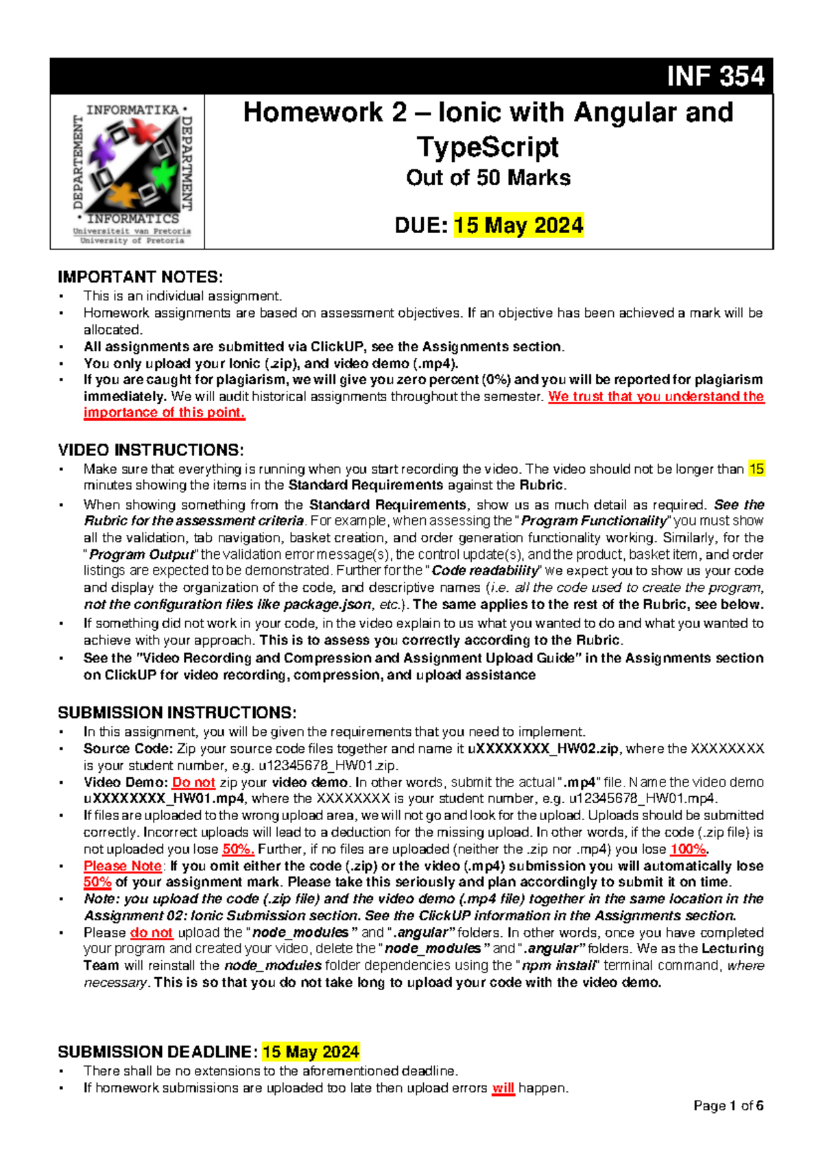 Inf 354 Assignment 02 Inf 354 Homework 2 Ionic With Angular And Typescript Out Of 50 Marks