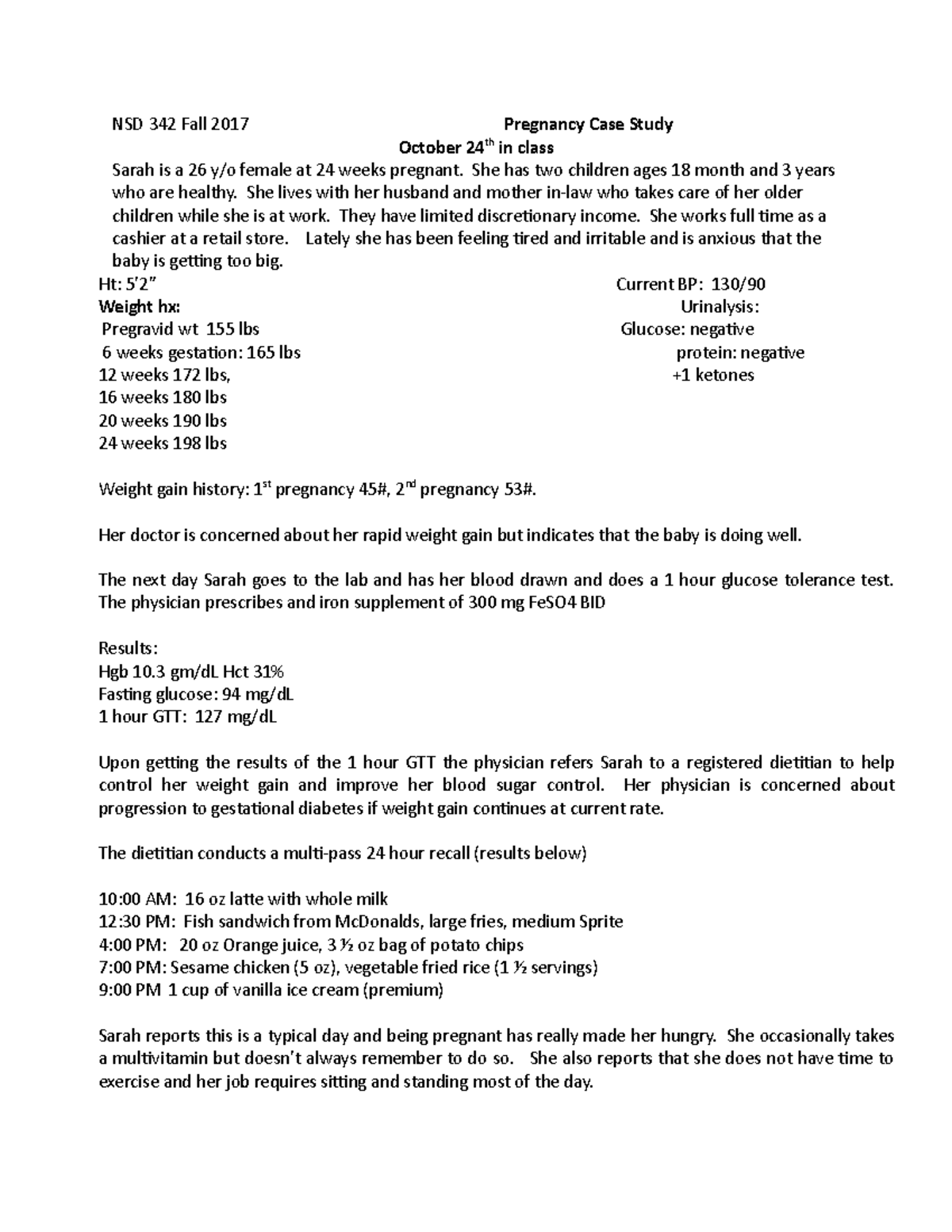 Pregnancy Case Study Fall - Pregnancy Case Study October 24 in class ...