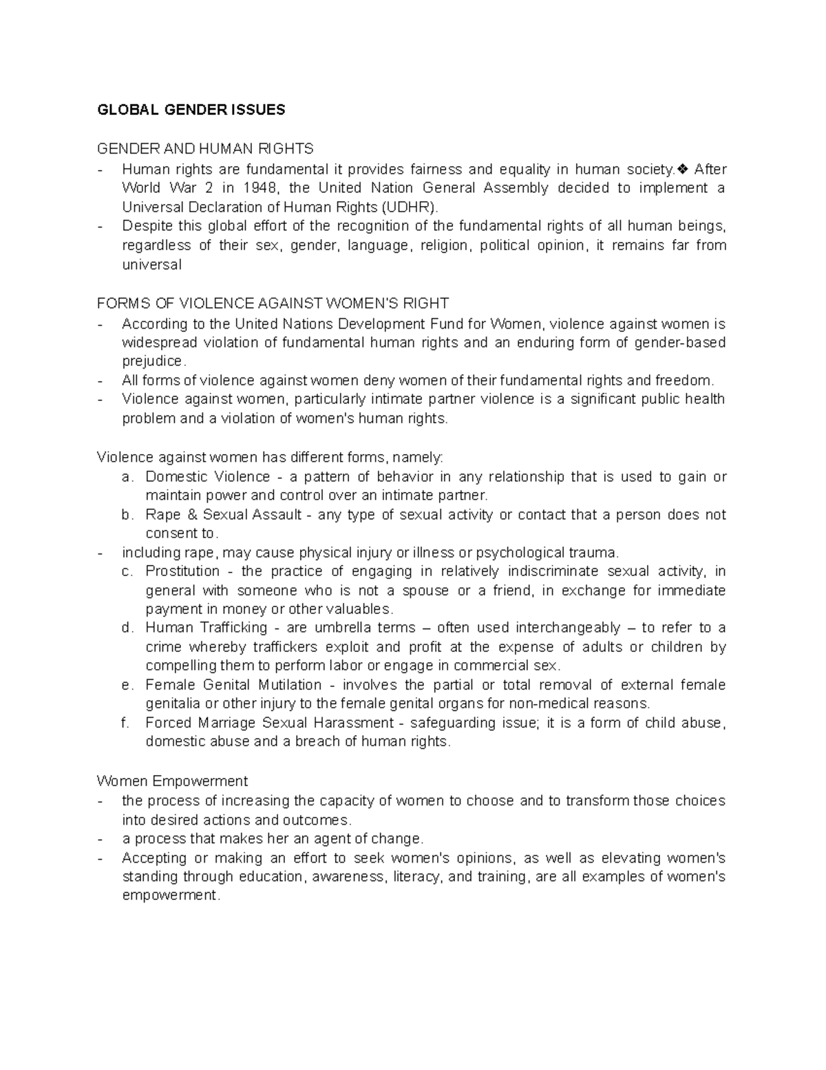 Global Gender Issues - GLOBAL GENDER ISSUES GENDER AND HUMAN RIGHTS ...