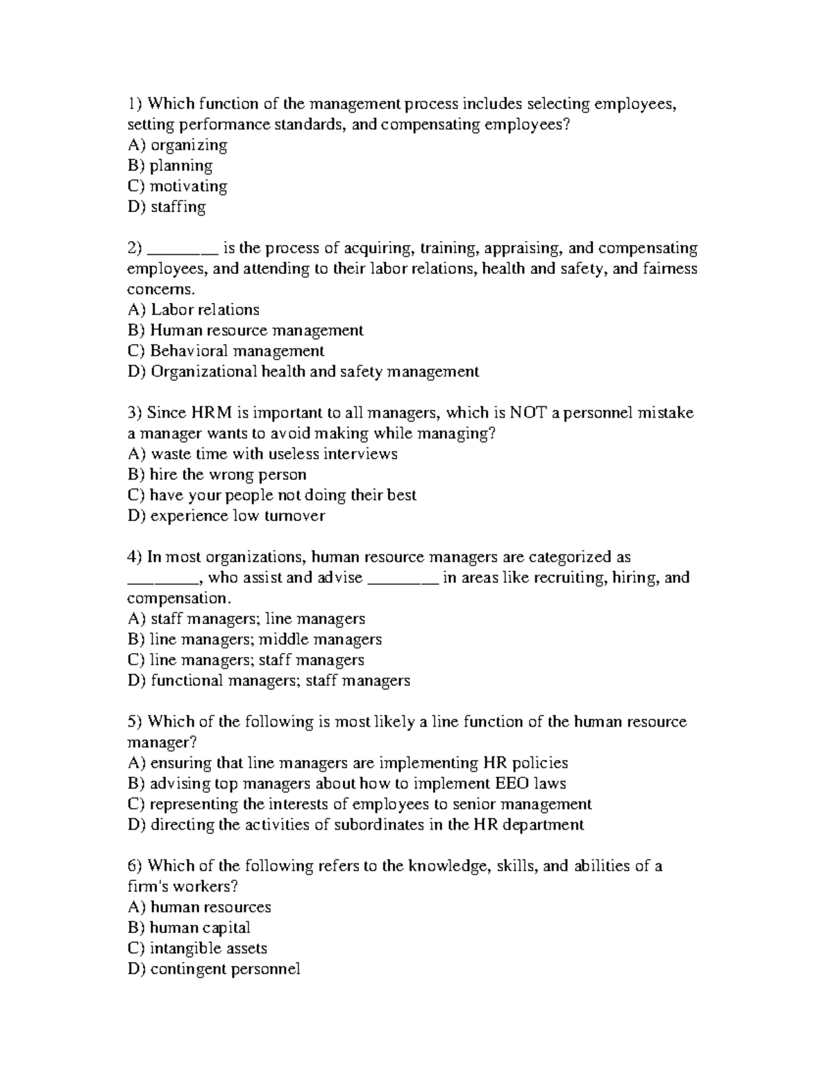 HUMAN RESOURCES MANAGEMENT Questions 2022 - Which function of the ...