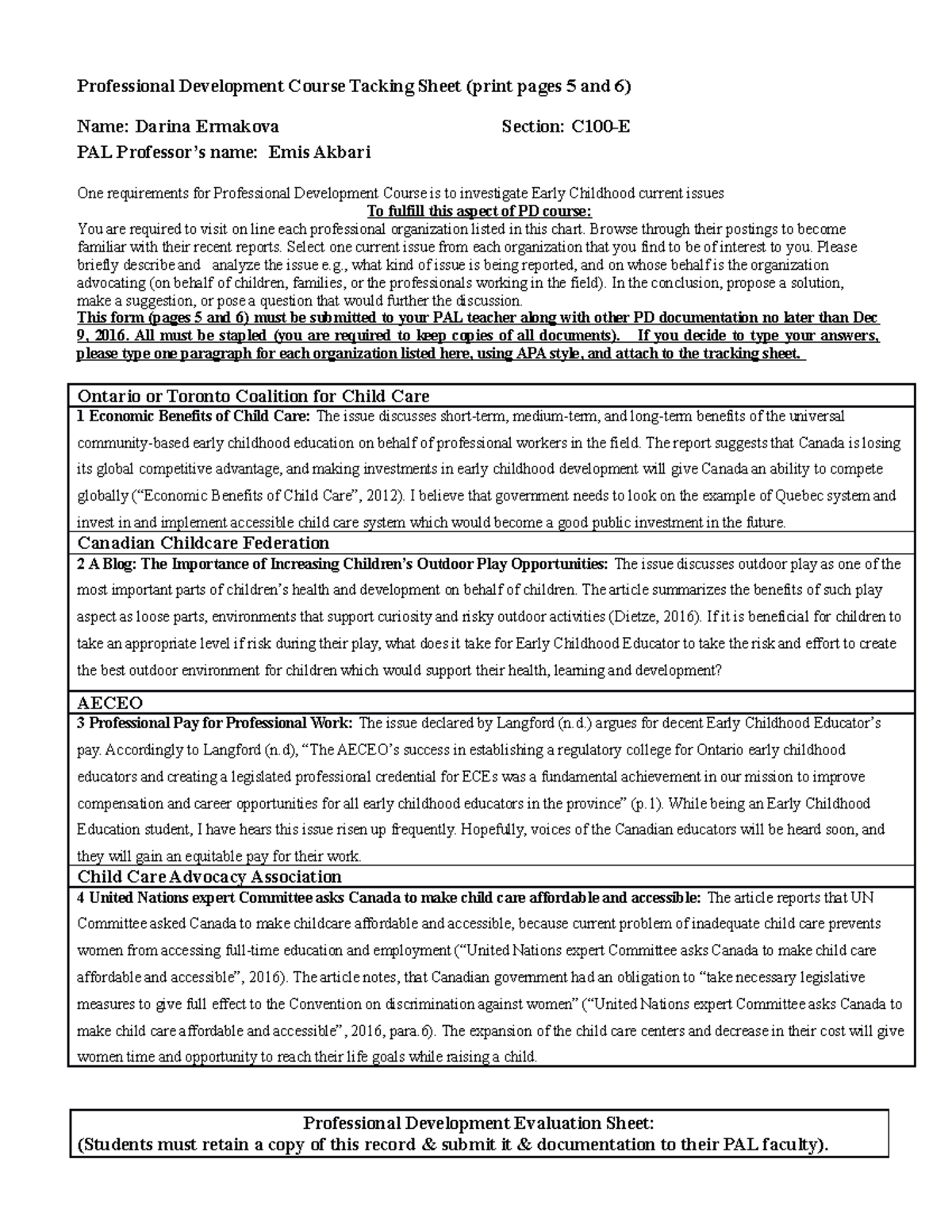 Professional Development Course Tacking Sheet - Browse through their ...