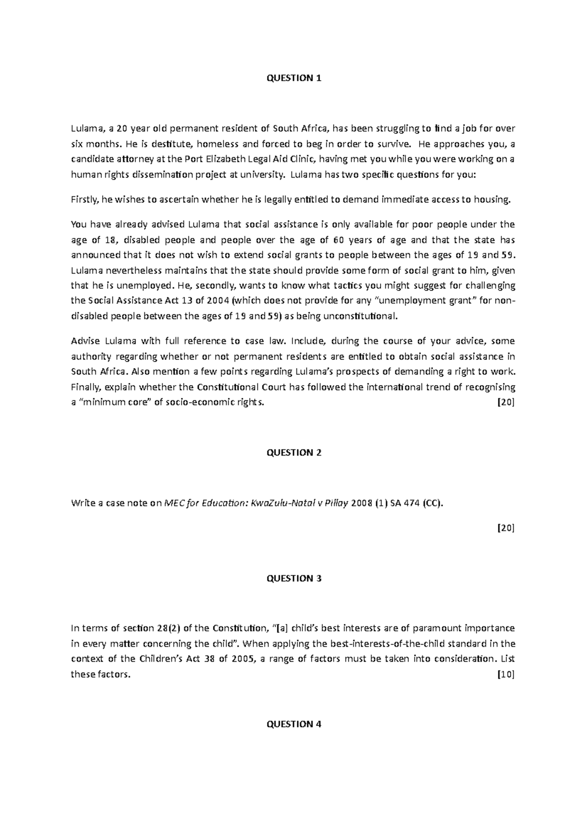 2011 Nov exam - LAW STudents a series of questions that helps in ...