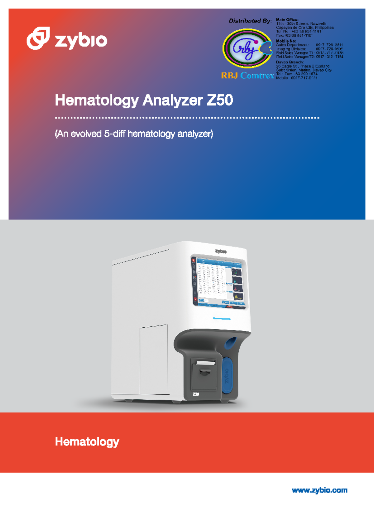 [Zybio] Brochure Z50 Hematology Analyzer - Distributed : Main 11th 30th s Cagayan Oro Office ...