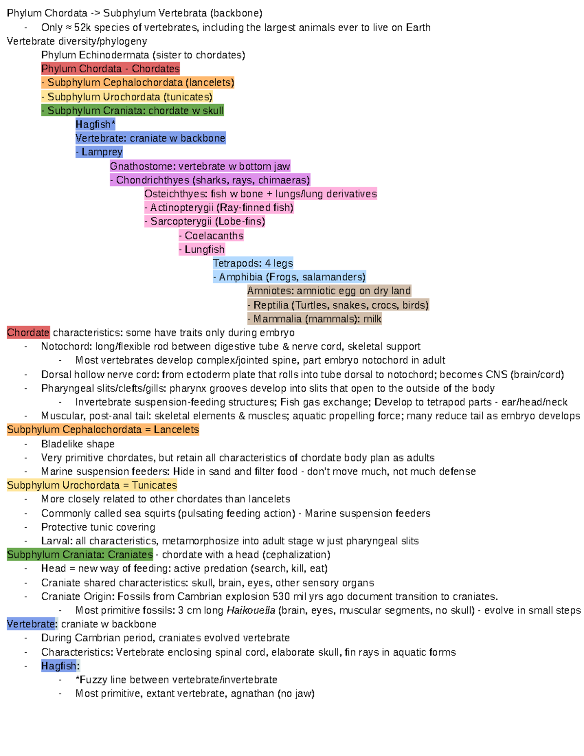 Bio 1407 Lecture Notes for Exam 4 - Google Docs - Phylum Chordata ...