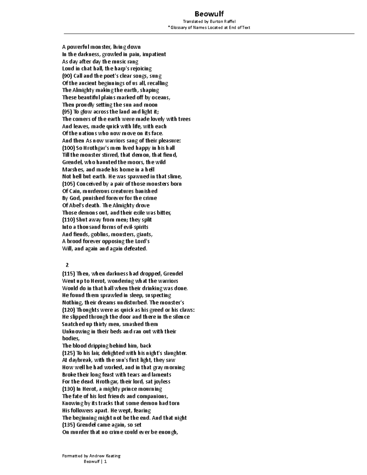 Copy of Beowulf- Burton Raffel - Translated by Burton Raffel *Glossary ...
