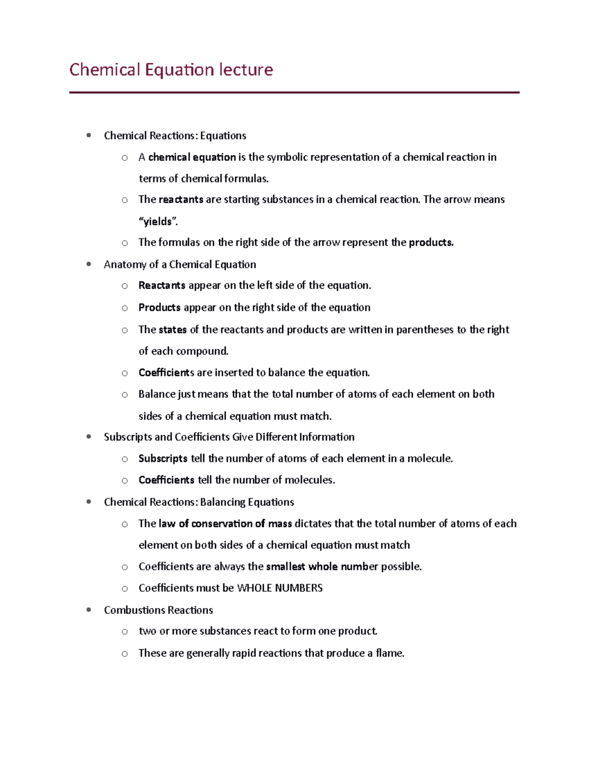 Chem lecture 6 - korter - Chemical Equation lecture Chemical Reactions ...