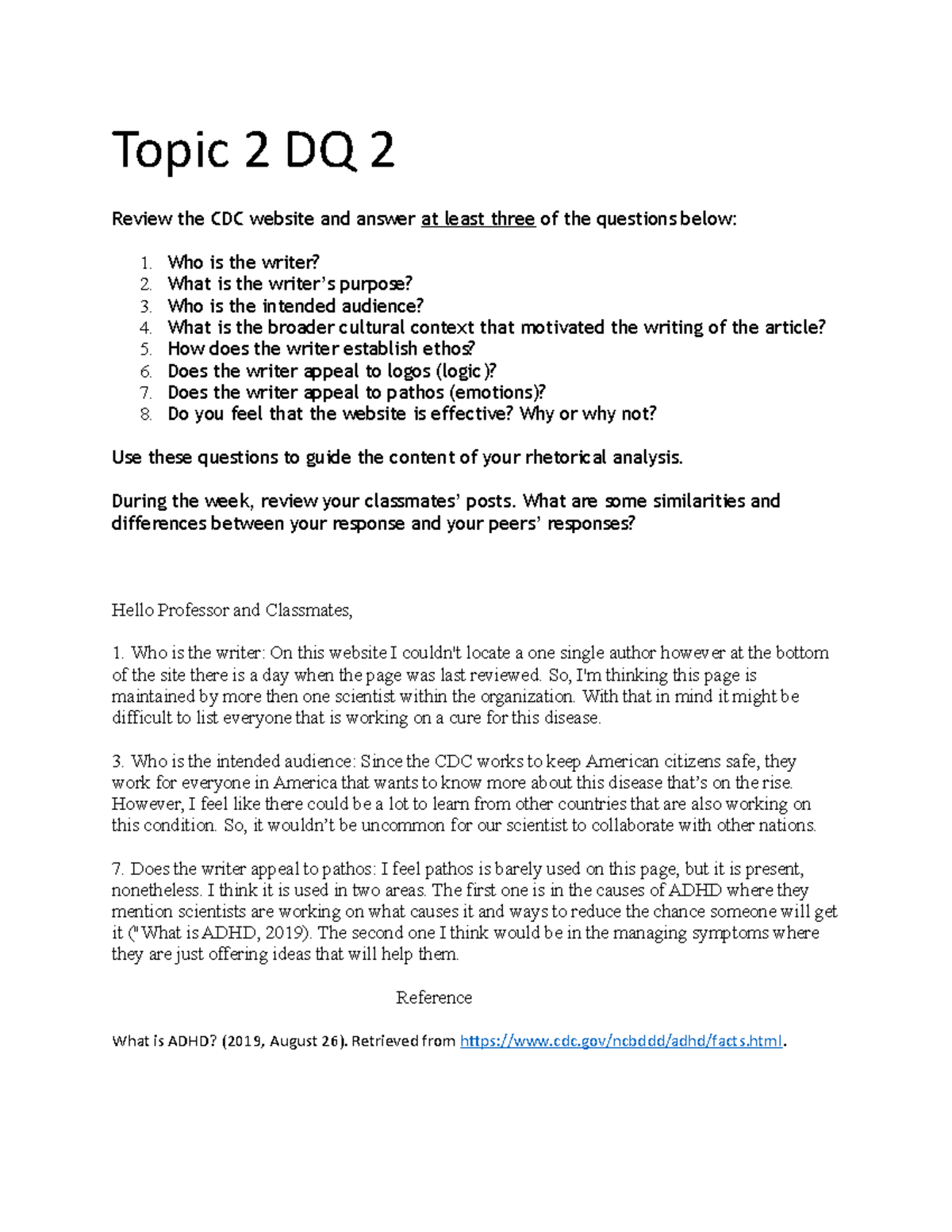 Topic 2 DQ 2 - Topic 2 DQ 2 Review the CDC website and answer at least ...
