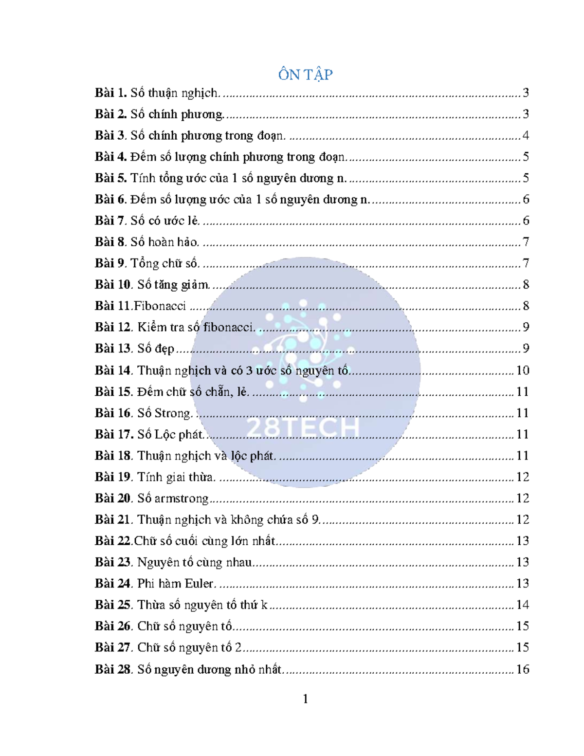 [28Tech]. BUOI 9 - hay - ÔN TẬP Dòng đầu tiên là số lượng test case T(1 ...
