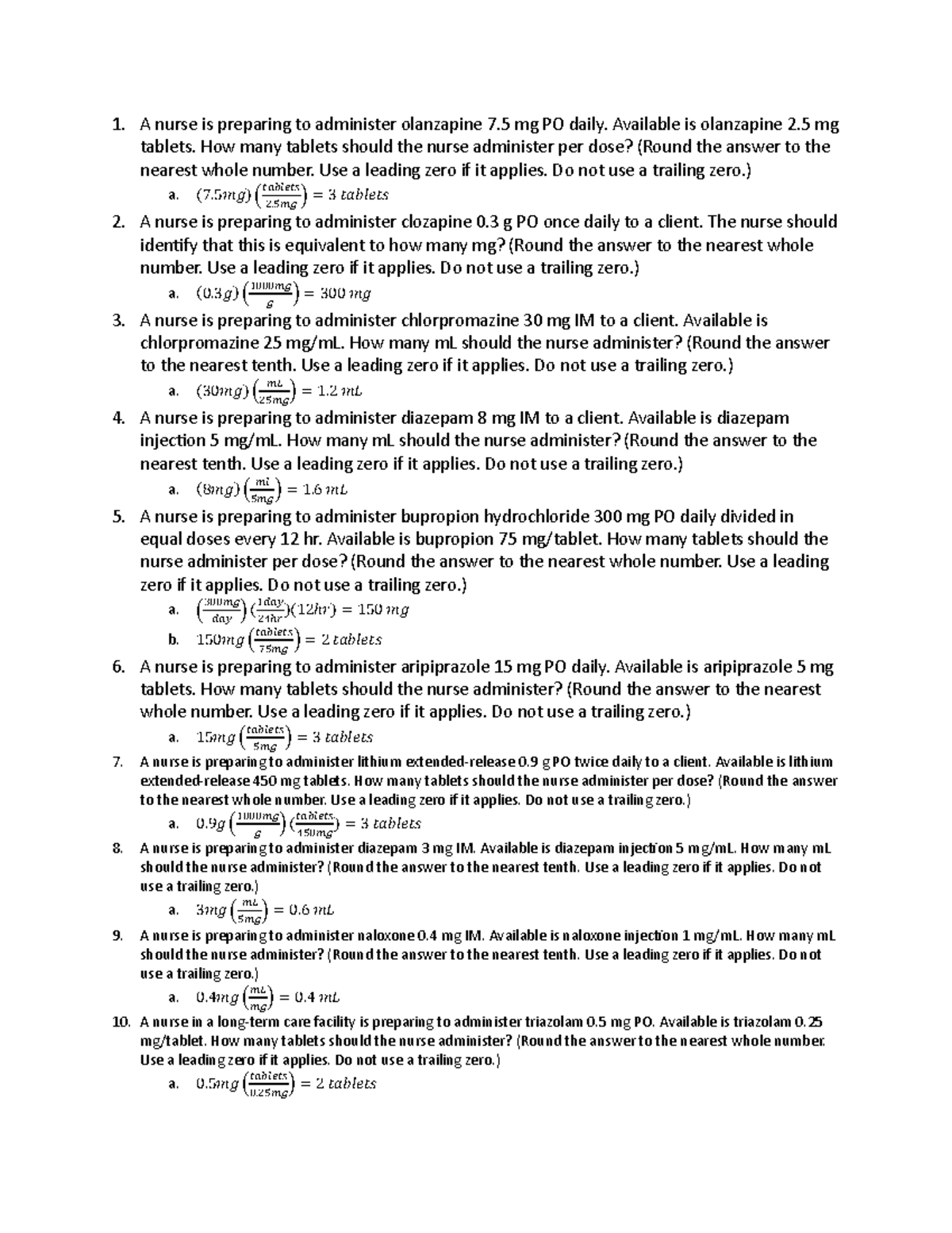 Medication Math Practice - 1. A nurse is preparing to administer ...