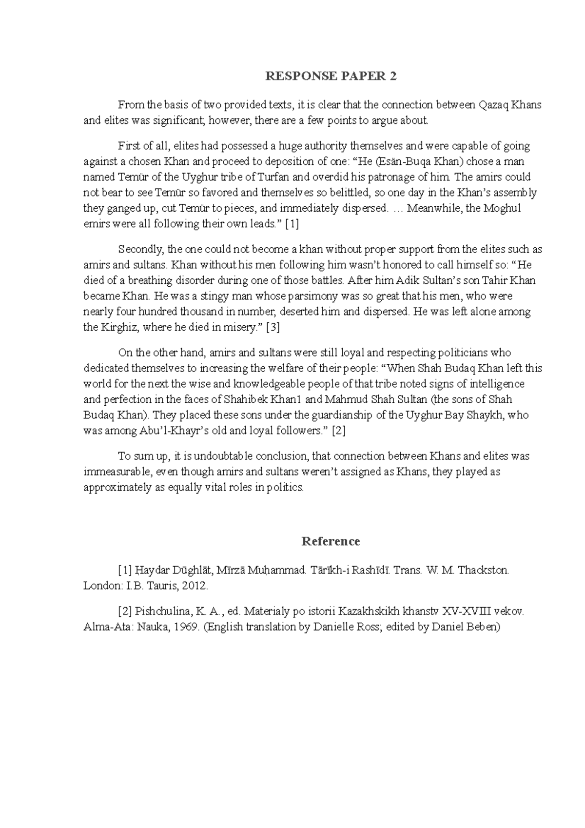 Response paper 2 - RESPONSE PAPER 2 From the basis of two provided ...