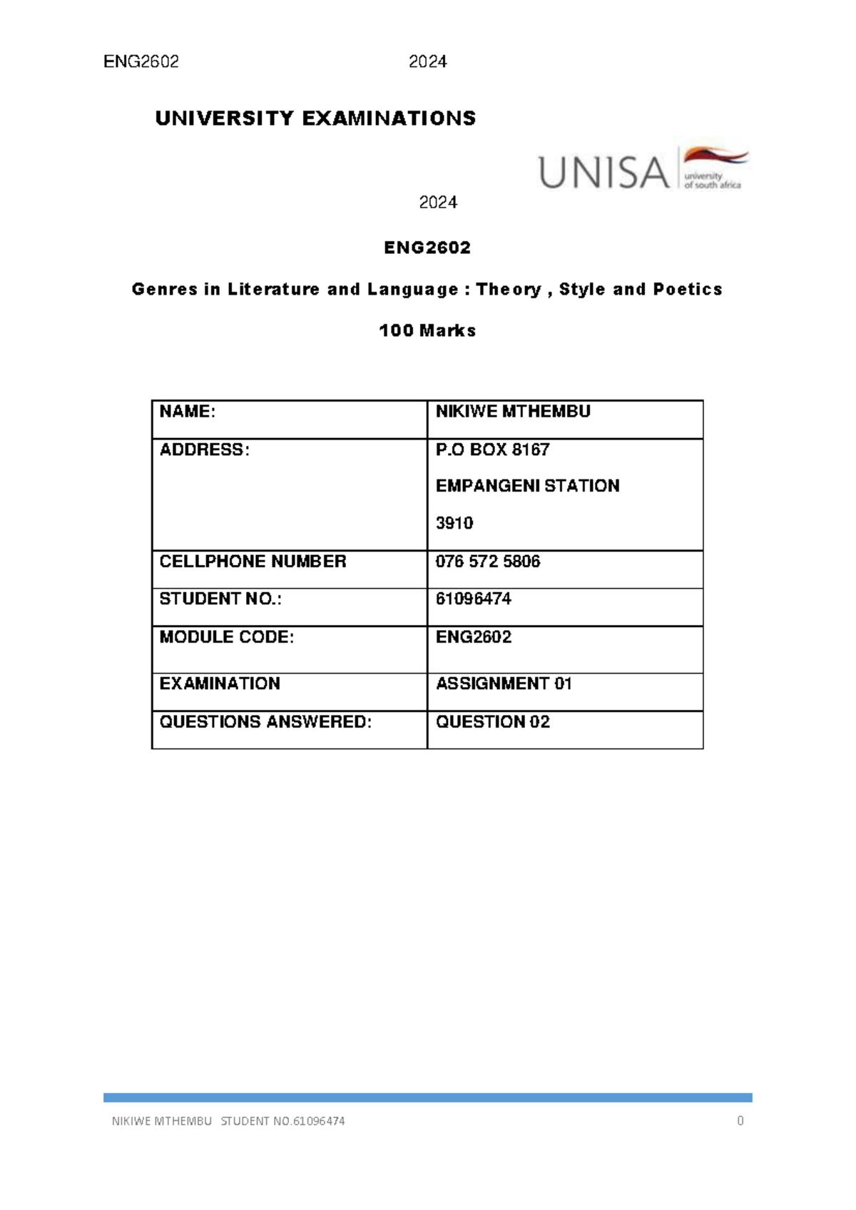 ENG2602 Assigment 1 Student Number 61096474 - UNIVERSITY EXAMINATIONS ...