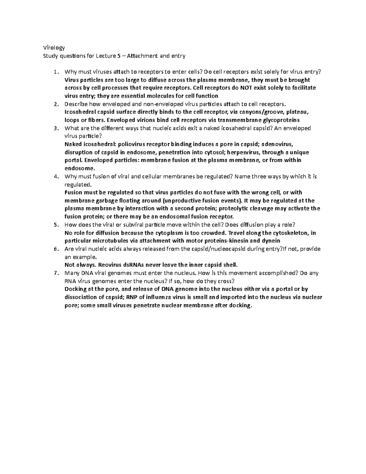 Virology Study questions for Lecture 5 – Attachment and entry - Cell ...