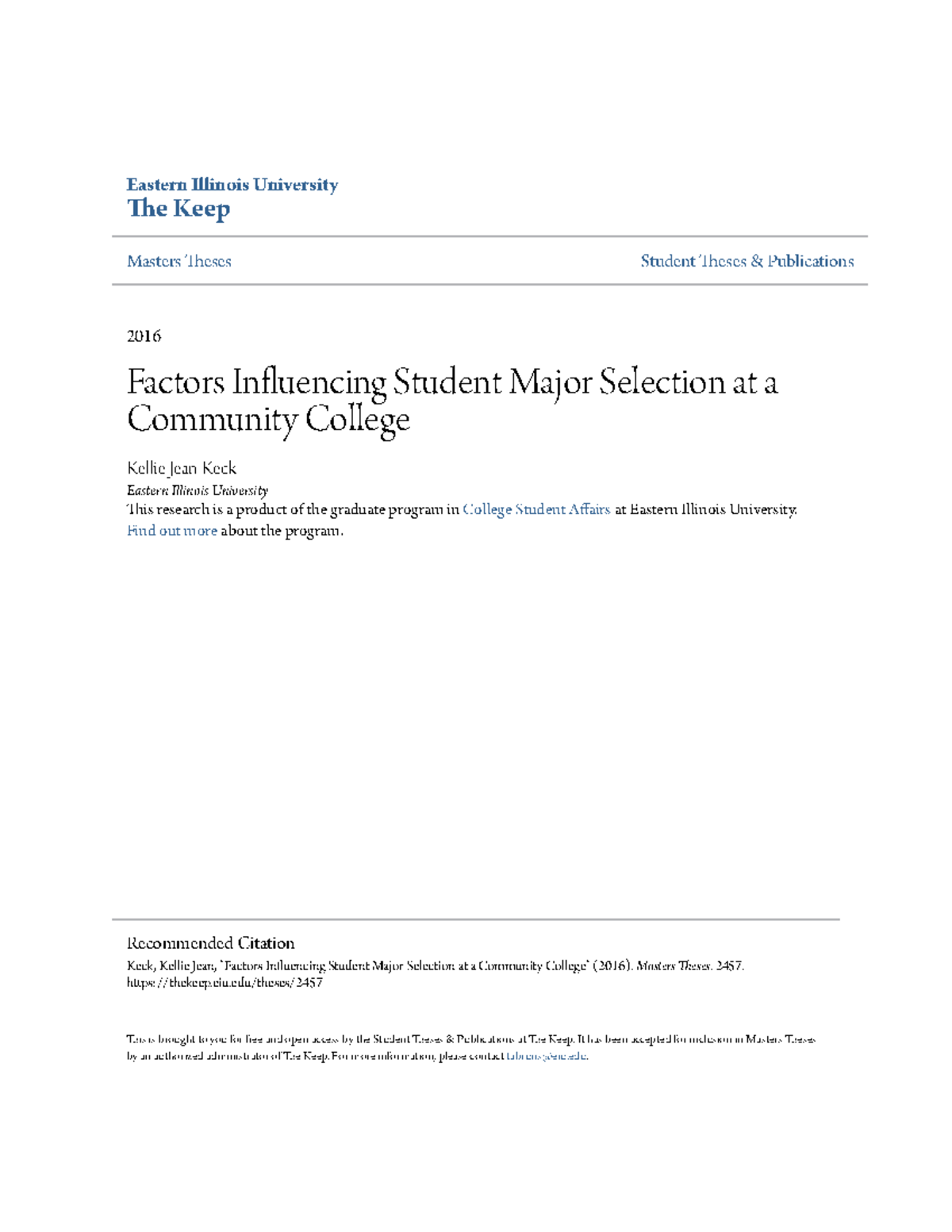 Factors Influencing Student Major Selection at a Community Colleg ...