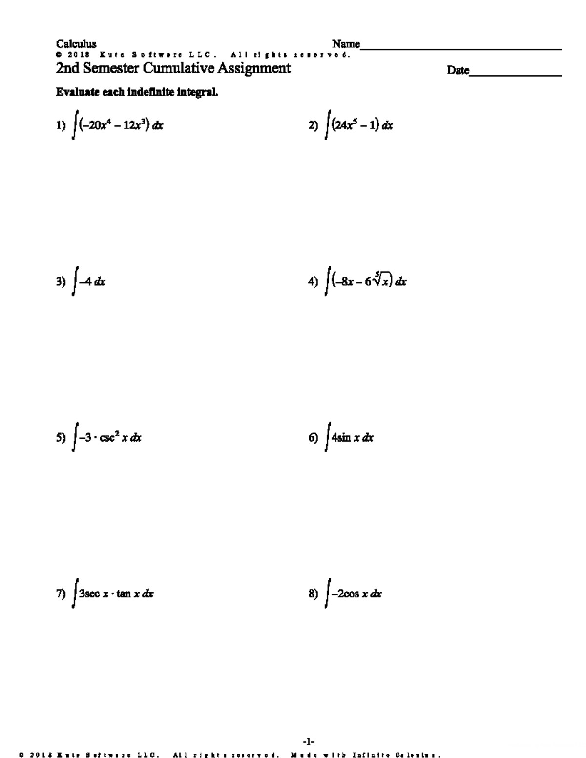 2nd Semester Review Assignment - Calculus Name Kuta Software LLC ...