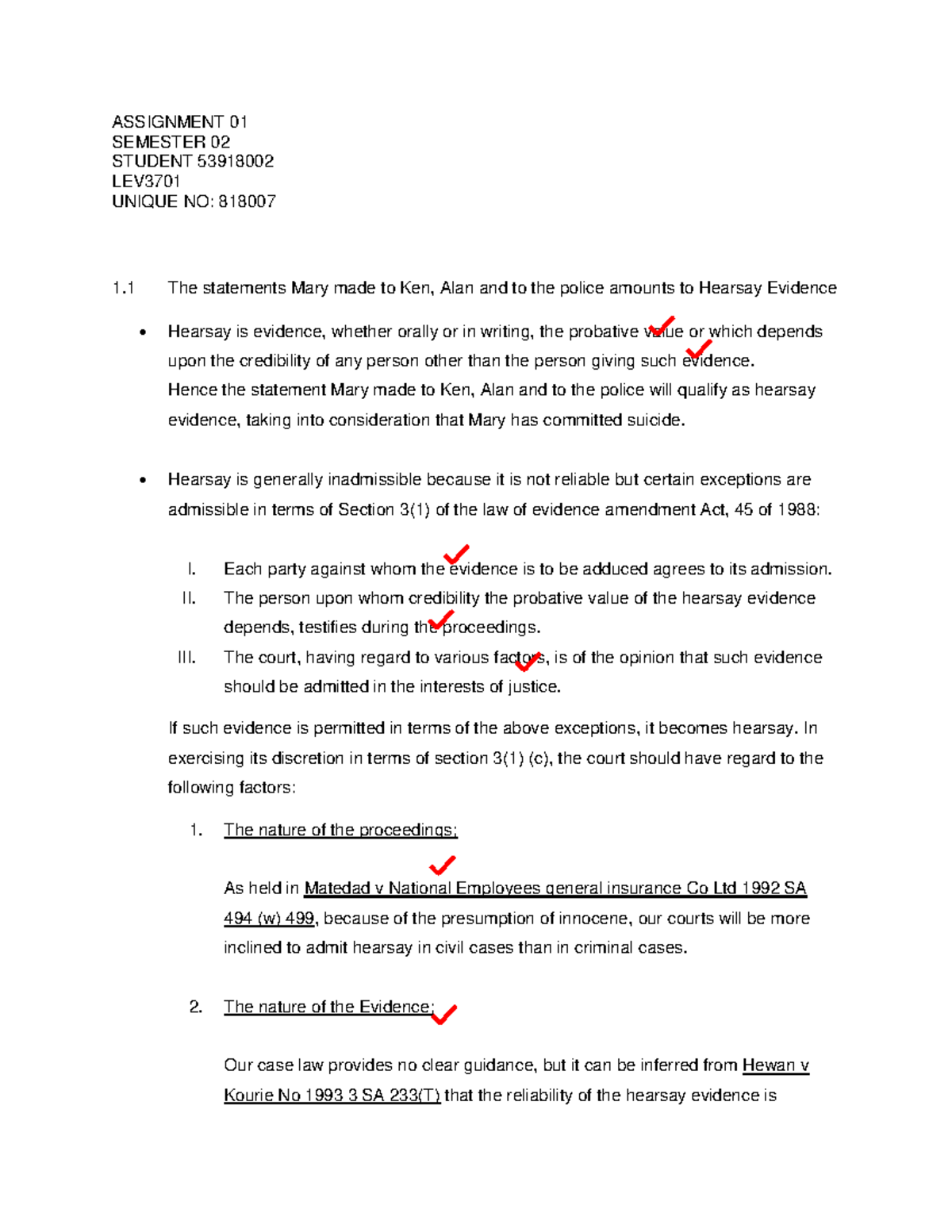 View Marked Assignment 4 - ASSIGNMENT 01 SEMESTER 02 STUDENT 53918002 LEV UNIQUE NO: 818007 1 ...