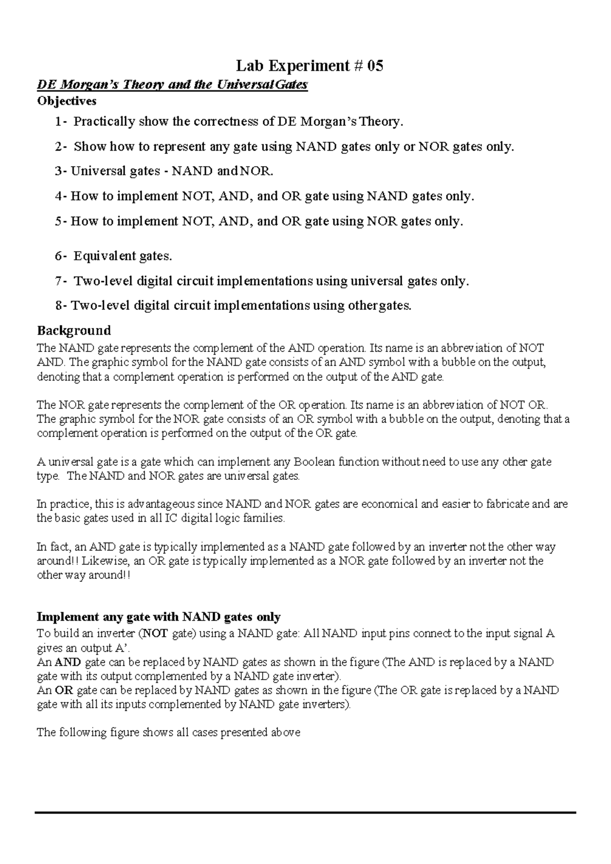Cs302 Lab Manual Week No Lab Experiment 05 De Morgans Theory
