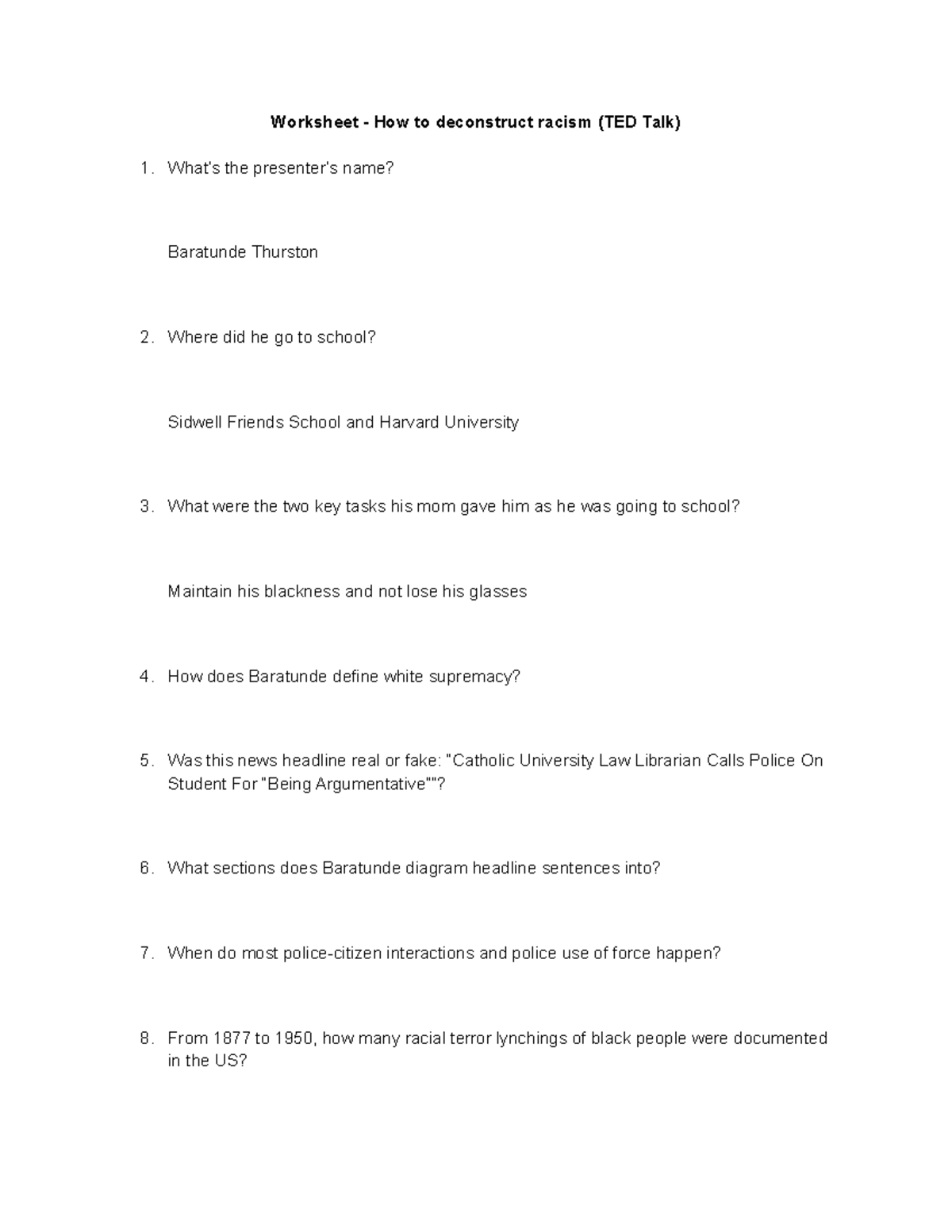 Worksheet Questions- How to deconstruct racism - Worksheet - How to ...