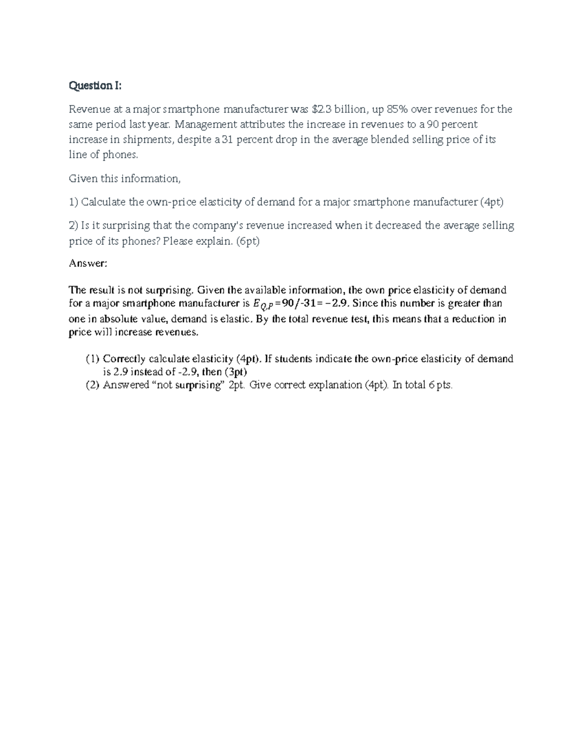Week 4 Answer Key Quiz Question I Revenue At A Major Smartphone