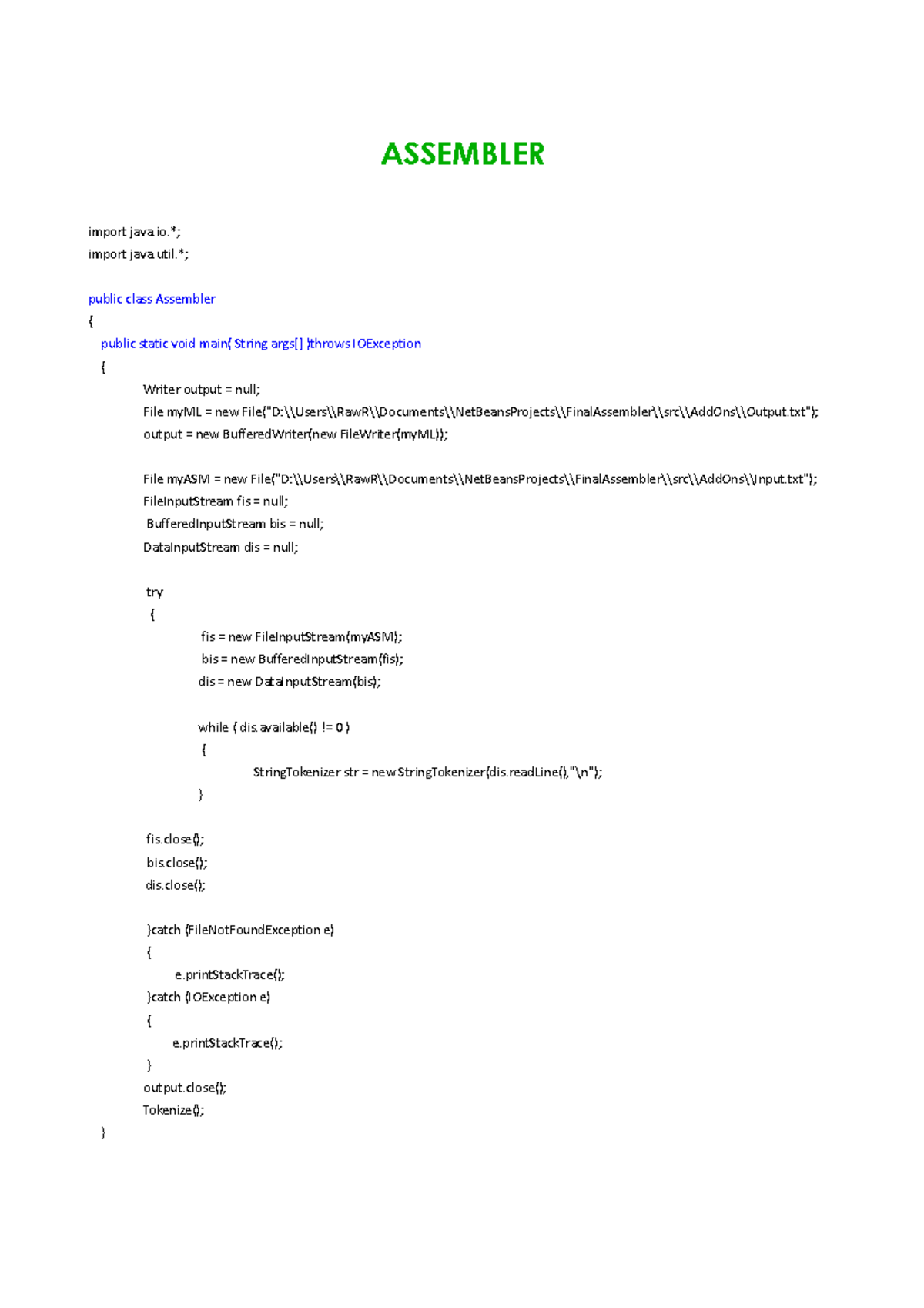 Assembler - ASSEMBLER import java.; import java.; public class ...
