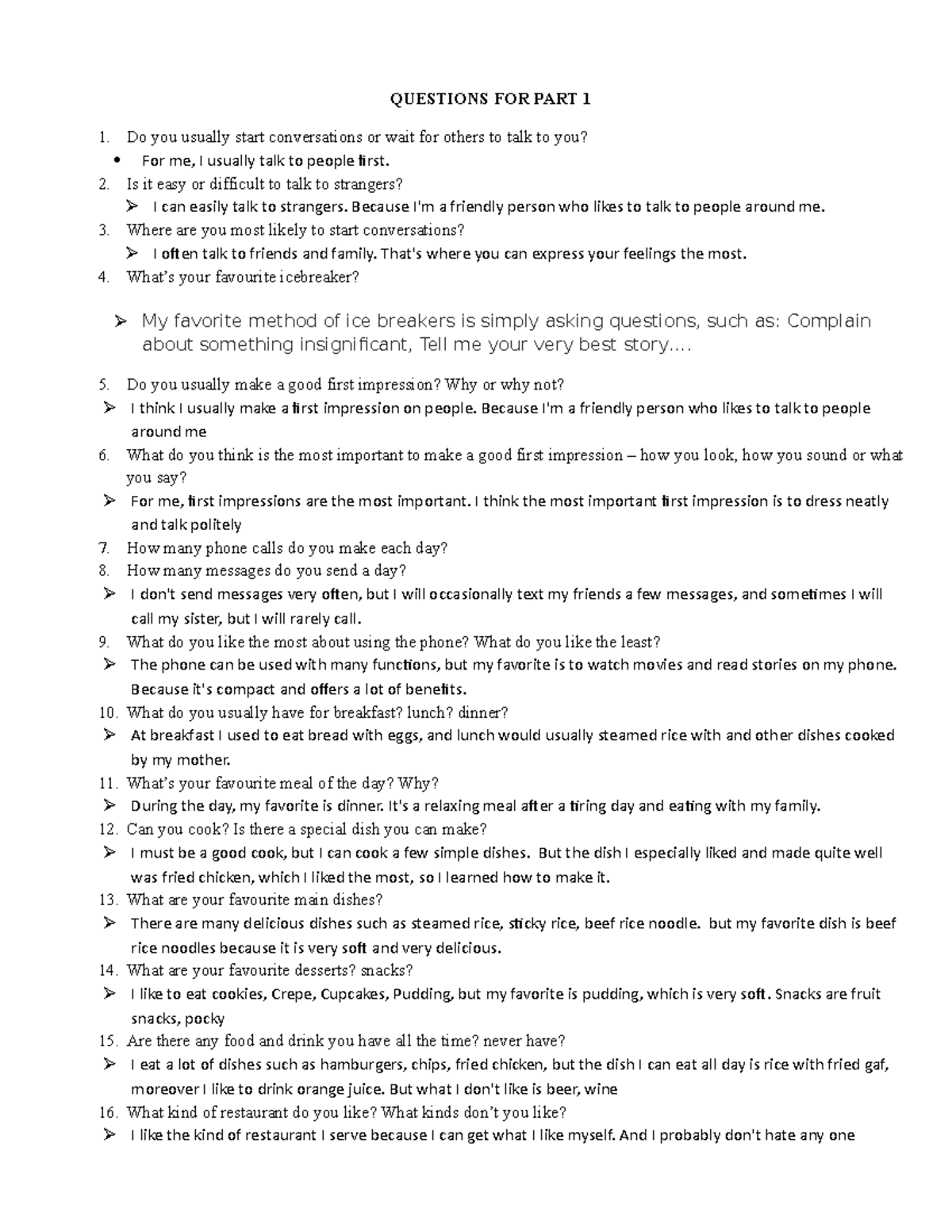 Speaking 2 - Questions for Part 1 - QUESTIONS FOR PART 1 Do you usually ...