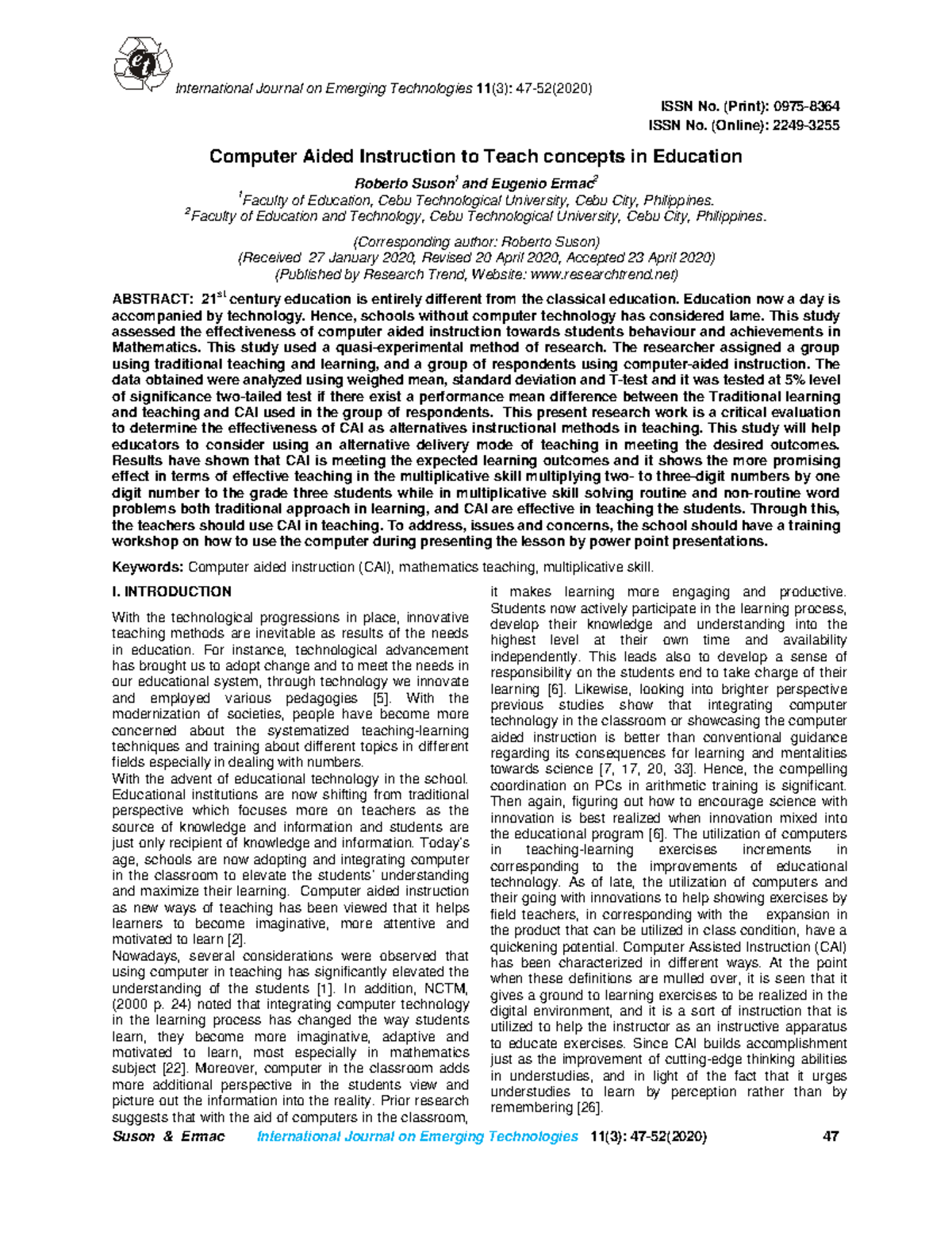 Computer Aided Instruction to Teach conc - International Journal on ...