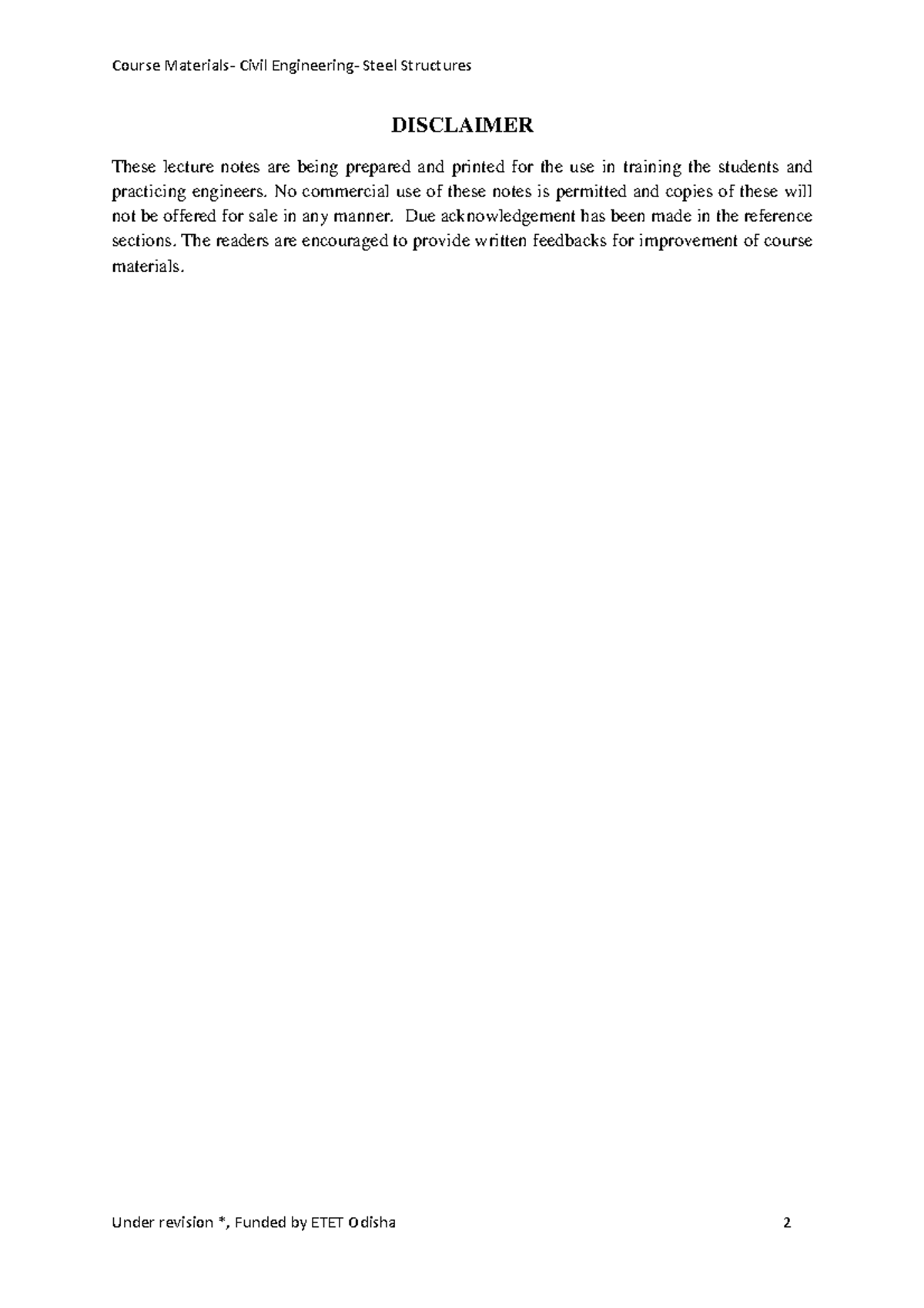 Steel Structures - NOTES - DISCLAIMER These lecture notes are being ...