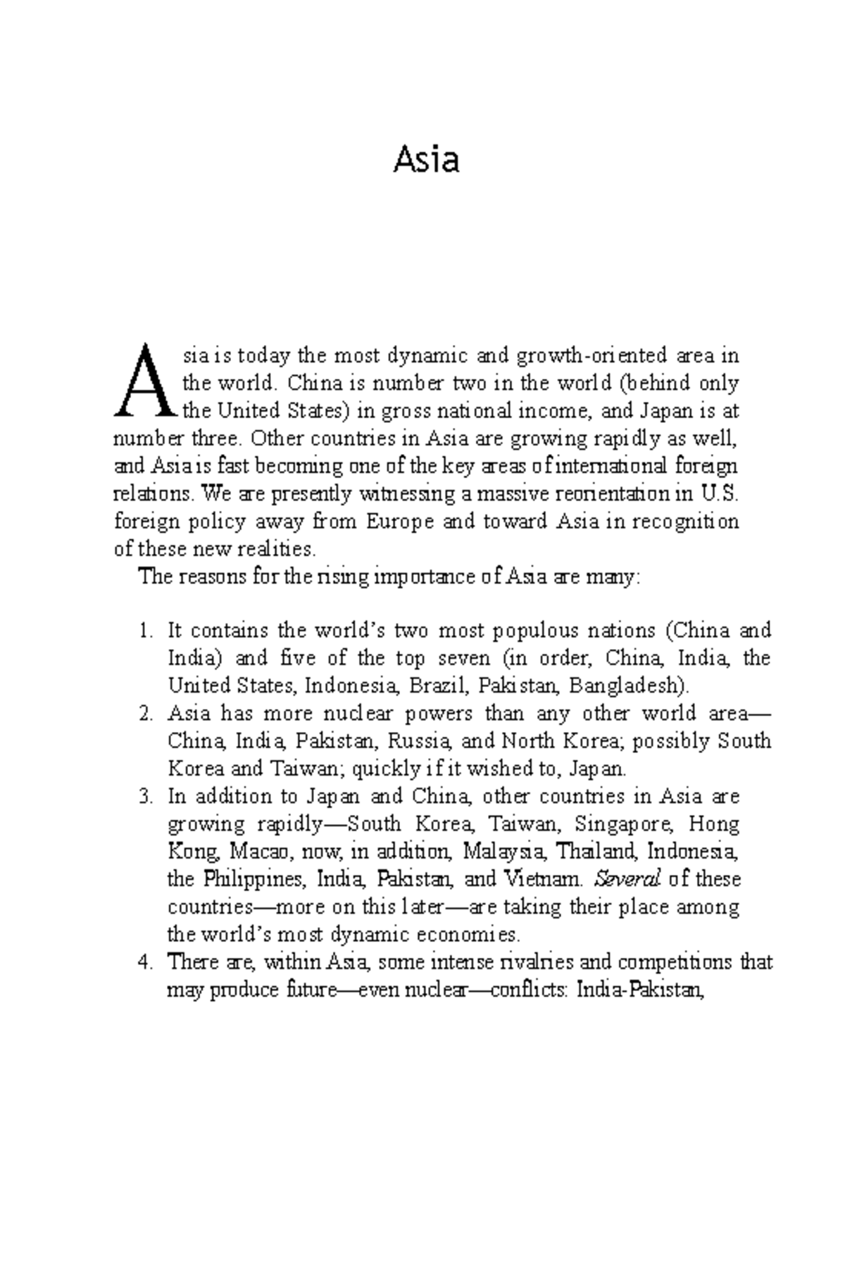 Asia Foreign Policy - Asia sia is today the most dynamic and growth ...