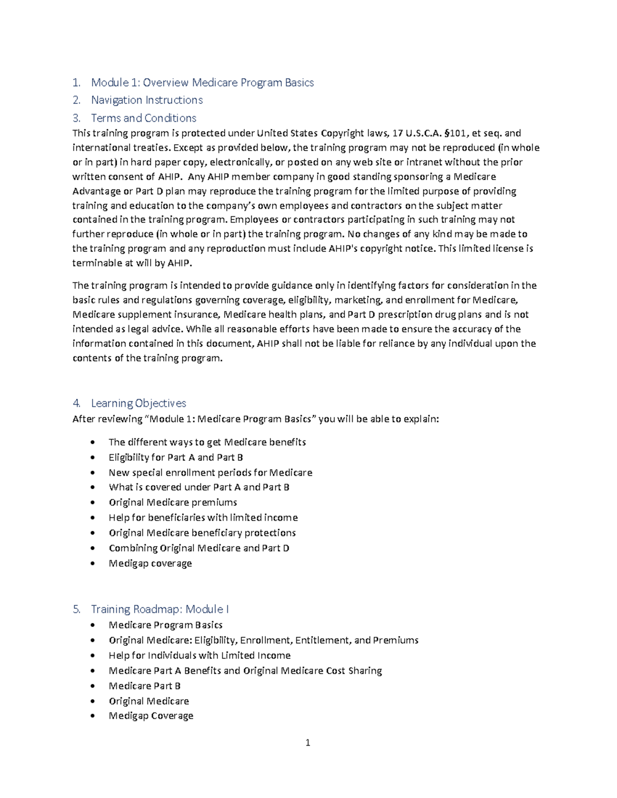 Medicare Module 1 - 1. Module 1: Overview Medicare Program Basics 2. Navigation Instructions 3 ...