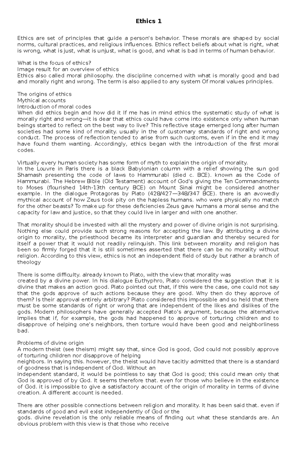 Ethics-1 - Ethics - Ethics 1 Ethics are set of principles that guide a ...