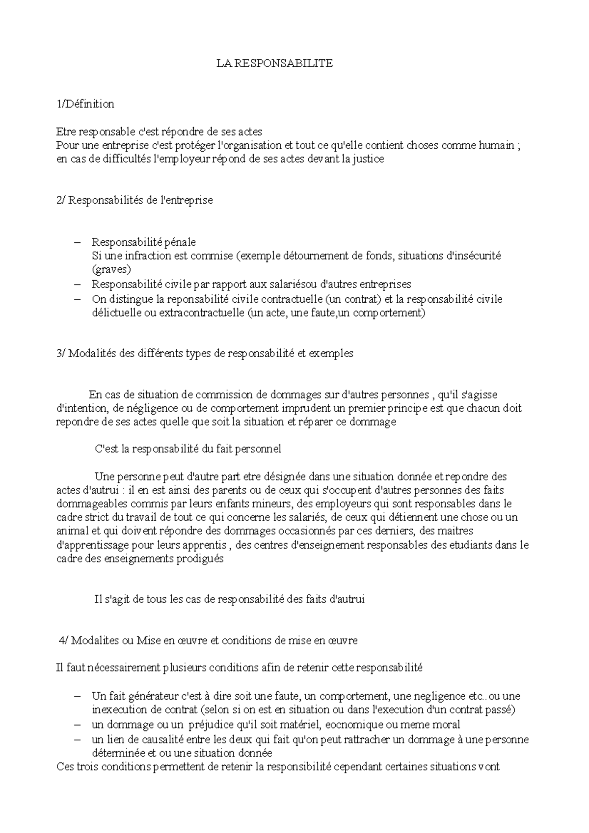 Responsabilité cours - LA RESPONSABILITE 1/Définition Etre responsable ...