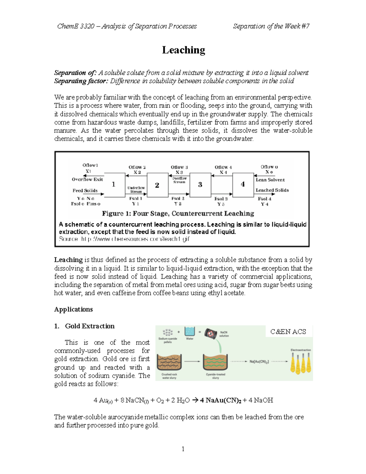 Chem E 3320 Separation of the Week 7 - Leaching - ChemE 3320 – Analysis ...