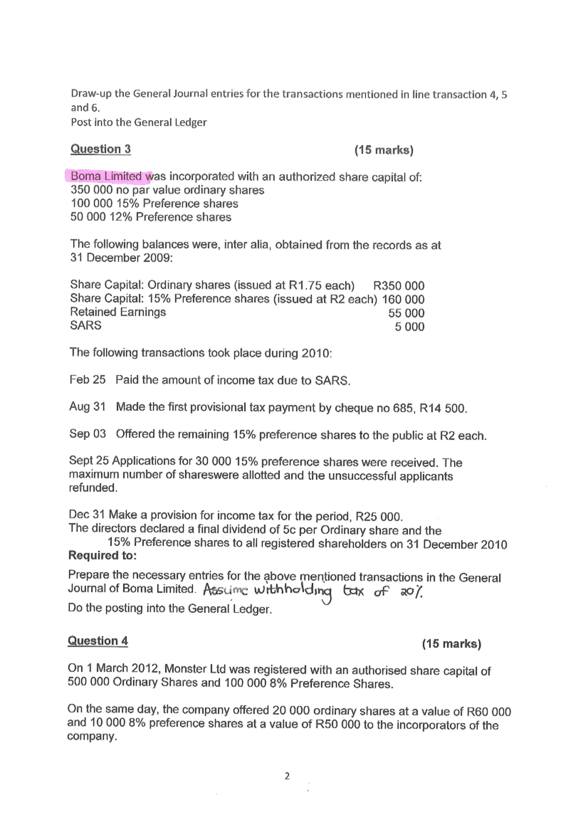 1. Question and solution Boma Limited - FAC11AT - Studocu