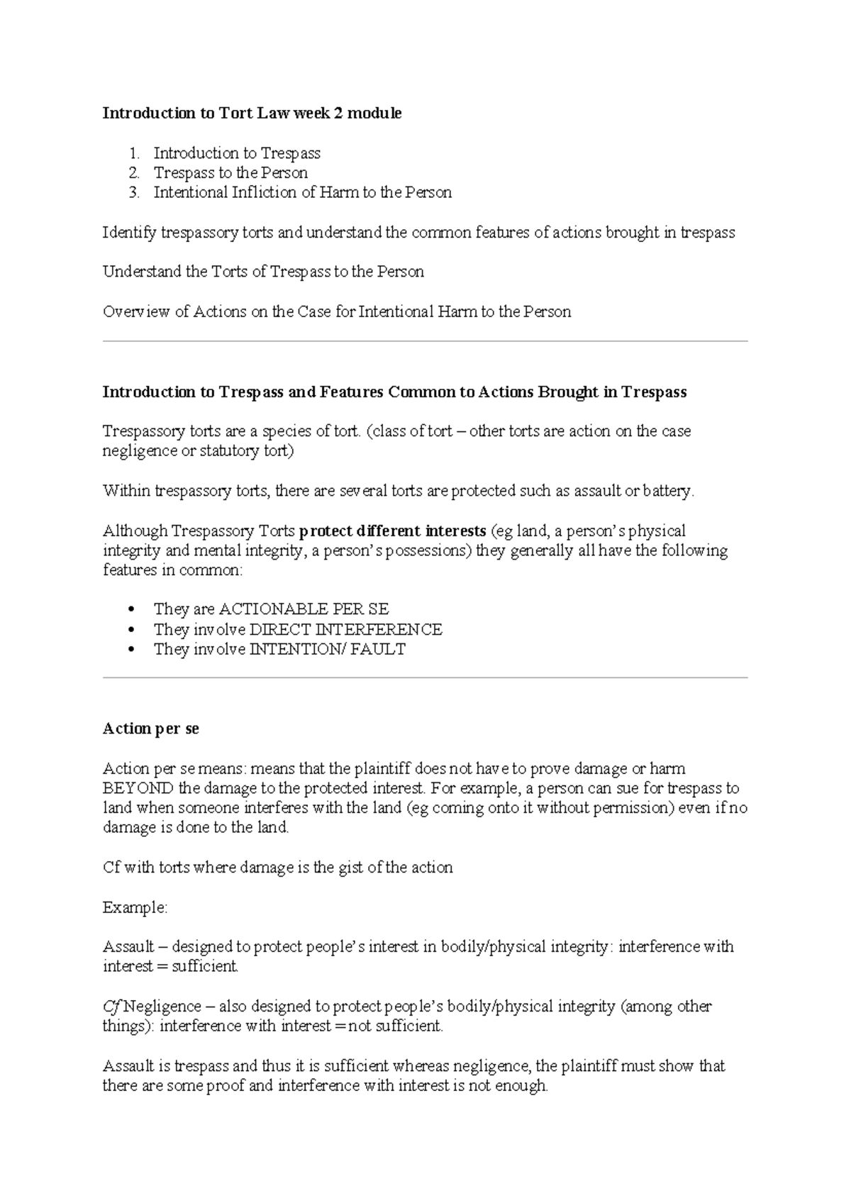 Introduction to Tort Law week 2 module - Introduction to Tort Law week ...