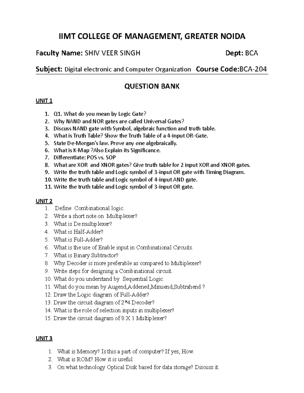 Question BANK - helping notes for exams - IIMT COLLEGE OF MANAGEMENT ...