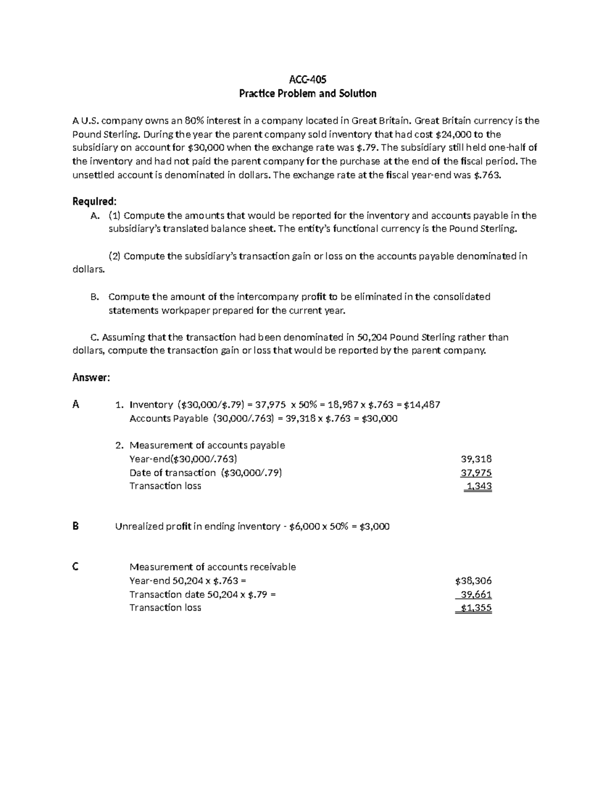 Module 5, Project Practice Problem & Solution - ACC- Practice Problem ...