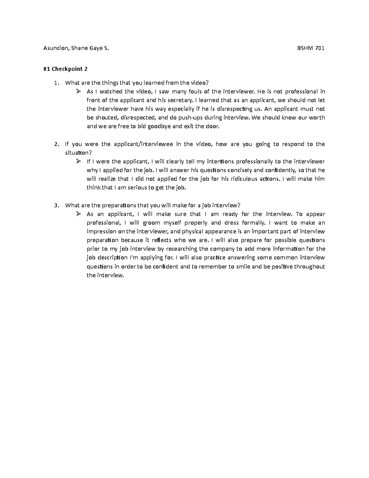 01 Checkpoint 2 - essay - Asuncion, Shane Gaye S. BSHM 701 01 ...