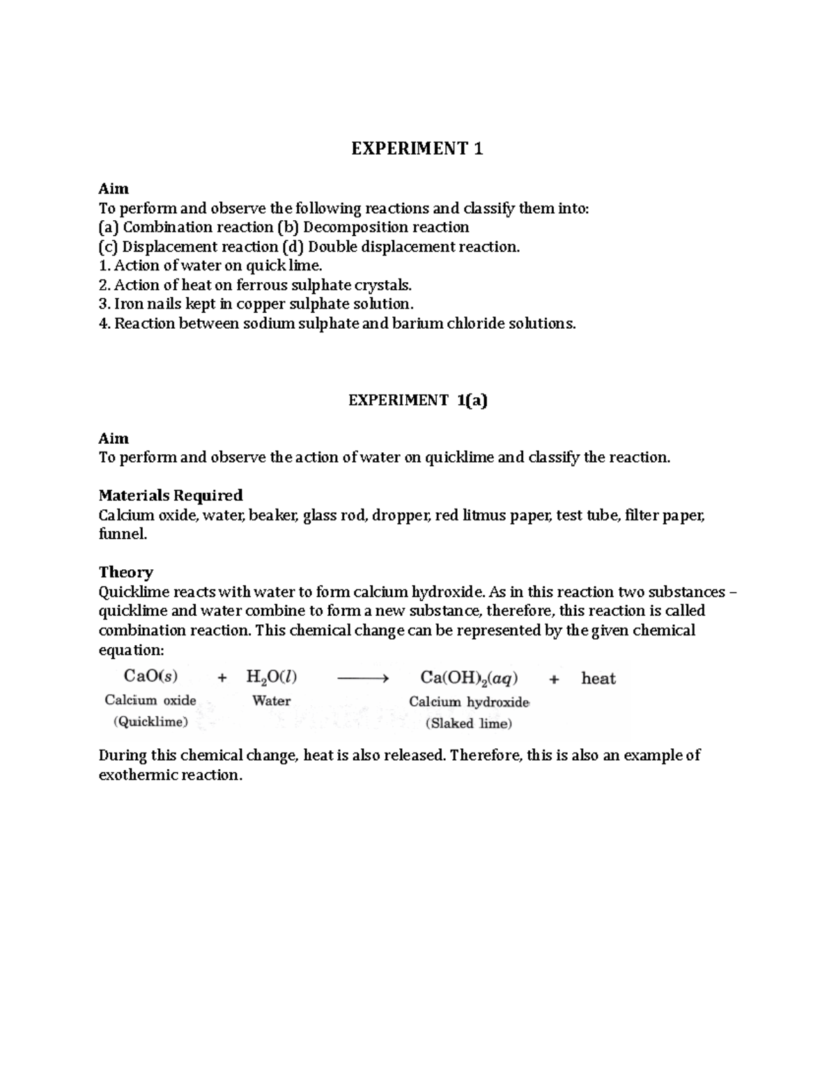 Class X- Types OF Reactions Practical - EXPERIMENT 1 Aim To perform and ...