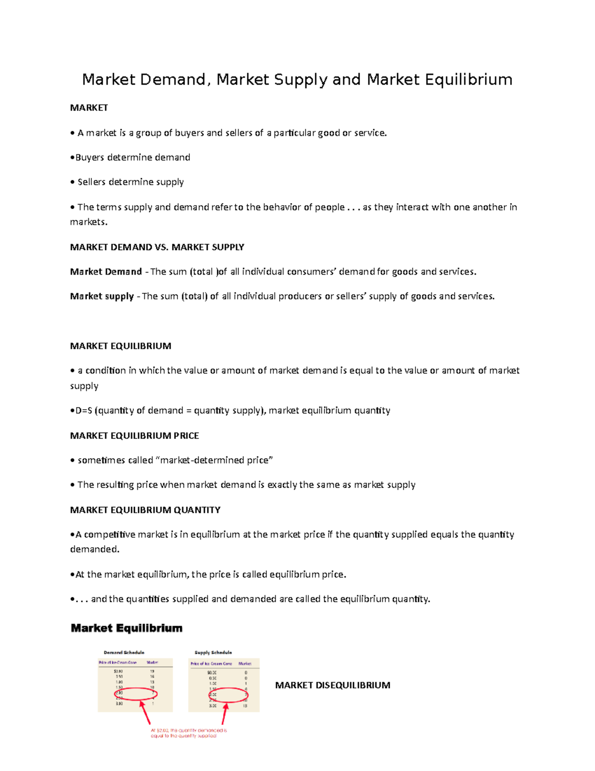 Market Demand, Market Supply and Market Equilibrium - •Buyers determine ...