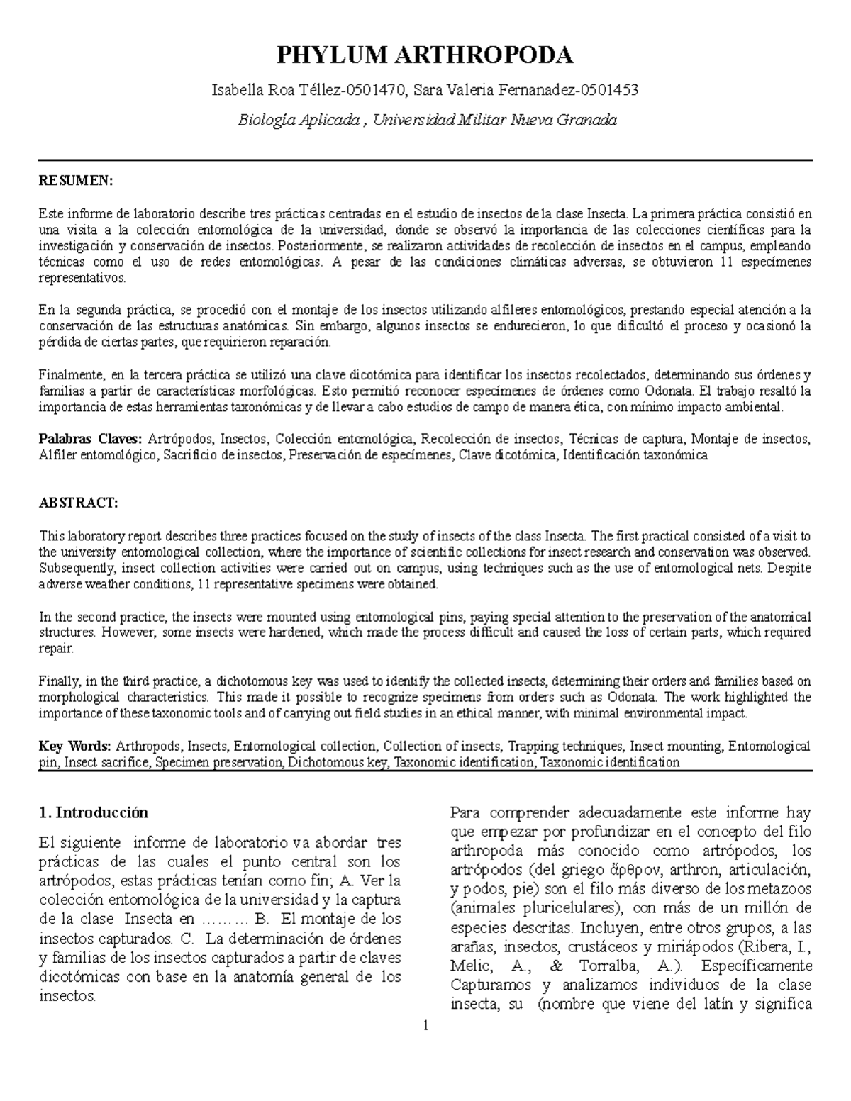 Phylum Arthropoda - PHYLUM ARTHROPODA Isabella Roa Téllez-0501470, Sara ...