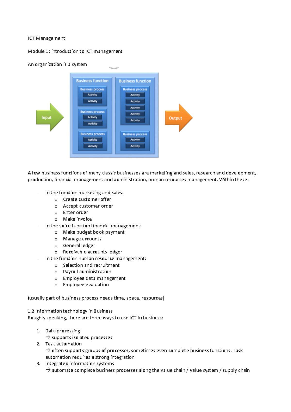 ICT Management Notes - ICT Management Module 1: introduction to ICT ...