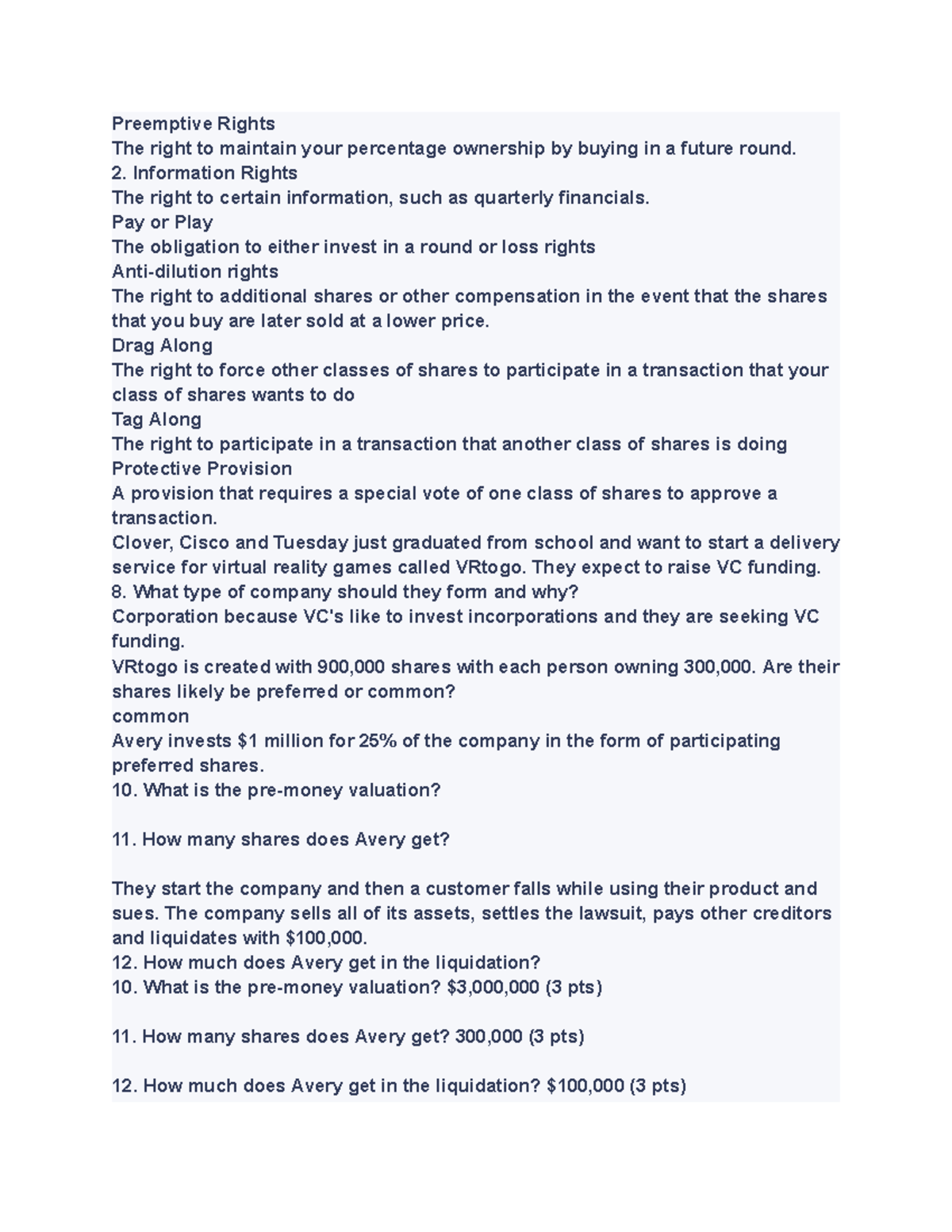 FIN435 #4 - REVIEW - Preemptive Rights The right to maintain your ...