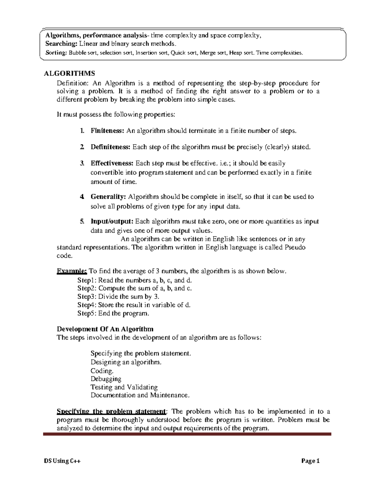 CA 4th sem1 - Algorithms part 1 - Algorithms, performance analysis ...