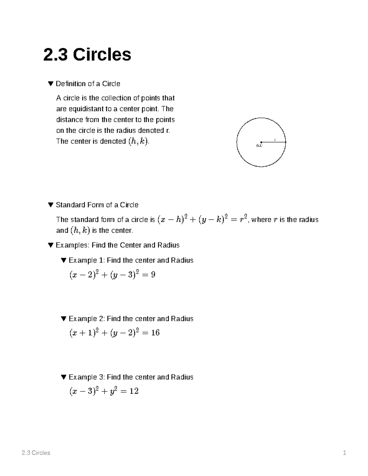 MAC1140 Blank Notes 2 - Finding the equation of a circle - 2 Circles ...