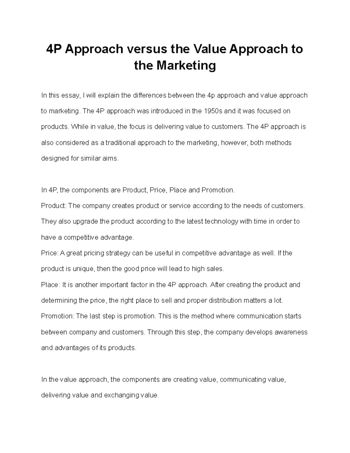 4P Approach versus the Value Approach to the Marketing - The 4P ...