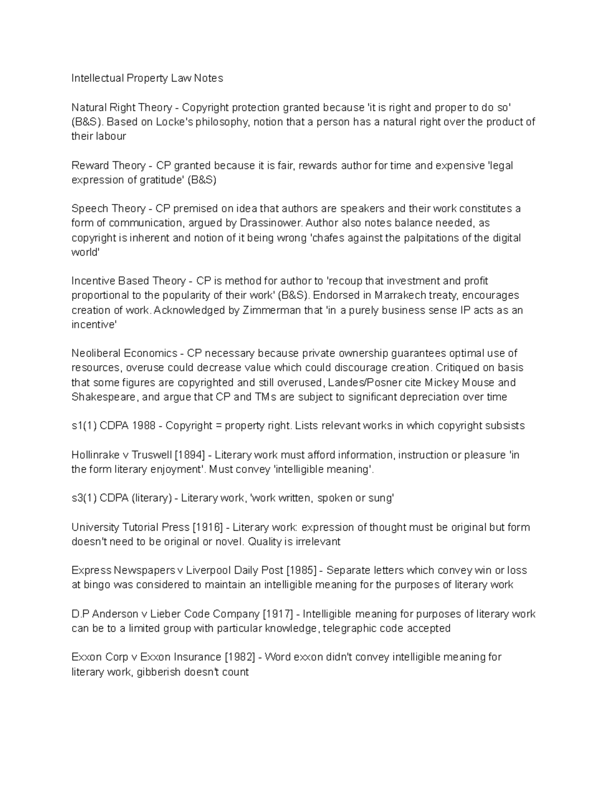 Intellectual Property Law Notes - Intellectual Property Law Notes ...