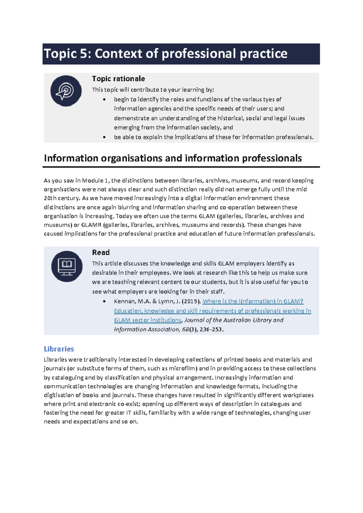 Module 5 - Weekly notes - Topic 5: Context of professional practice ...