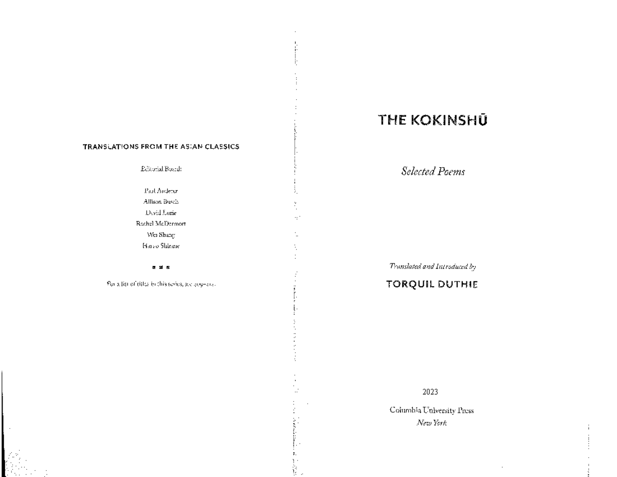 Kokinshu, selected poems - THE KOKINSHU TRANSLATIONS FROM THE ASIAN ...
