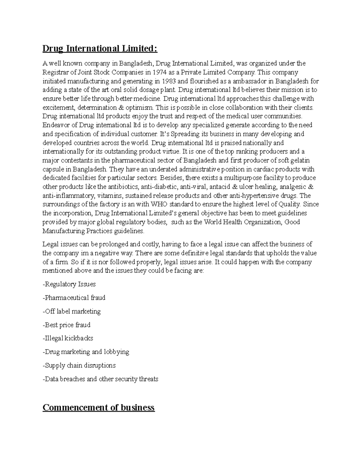 Drug International Limited' - This company initiated manufacturing and ...