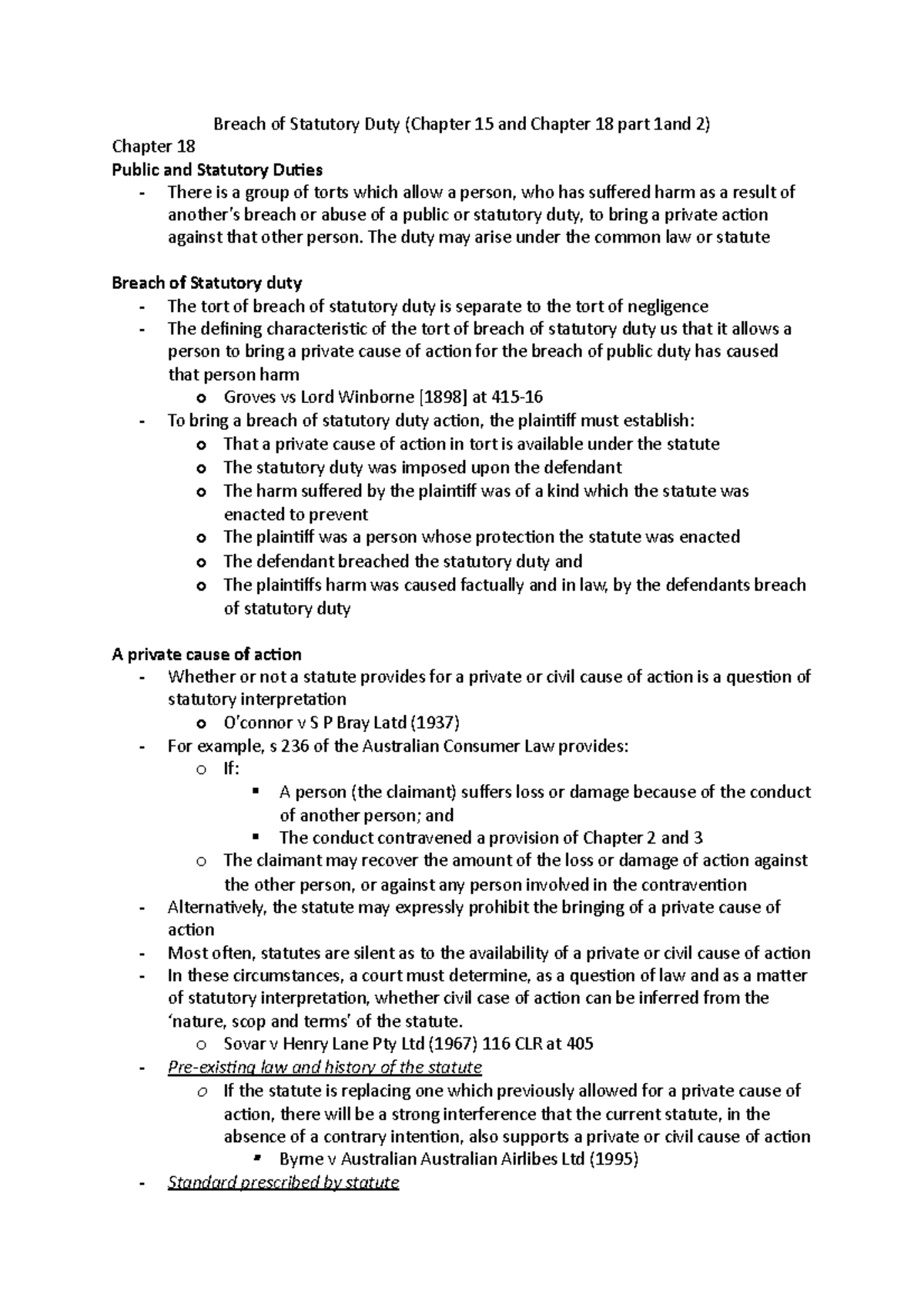 Breach of Statutory Duty - The duty may arise under the common law or ...